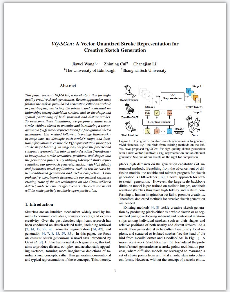 VQ-SGen: A Vector Quantized Stroke Representation for Creative Sketch Generation